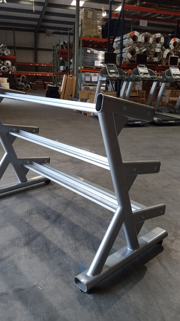 PowerFit Round Dumbbell Set 55lb-95lb and Silver Three Tier Dumbbell R ...